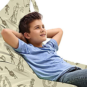 Ambesonne Vintage Lounger Chair Bag, Repetitive Sketchy Grunge Justice and Law and Elements Drawn by Hand, High Capacity Storage with Handle Container, Lounger Size, Cream Slate Brown