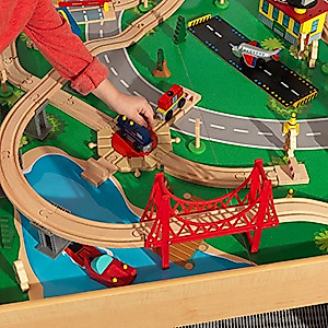 KidKraft 17850 Waterfall Mountain Wooden Train Set & Table with 120 Pieces, 3 Storage Bins