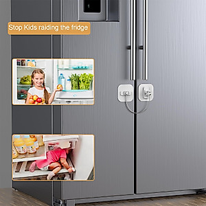 White Fridge Lock, 2 Pack Refrigerator Lock with 4 Keys, Fridge Locks for Kids Proof, Freezer Lock and Drawer Lock, No Tools or Drilling Required, Adult Safety Locks for Pantry, Freezer, and More