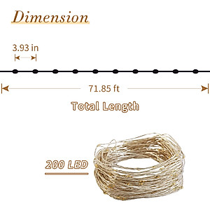 YiShine 200 LED Solar Wire Lights 72FT String Fairy Lights with 8 Modes Outdoor Waterproof Pink Lights for Home Garden Patio Wedding and Party Bright Light Festival Decoration