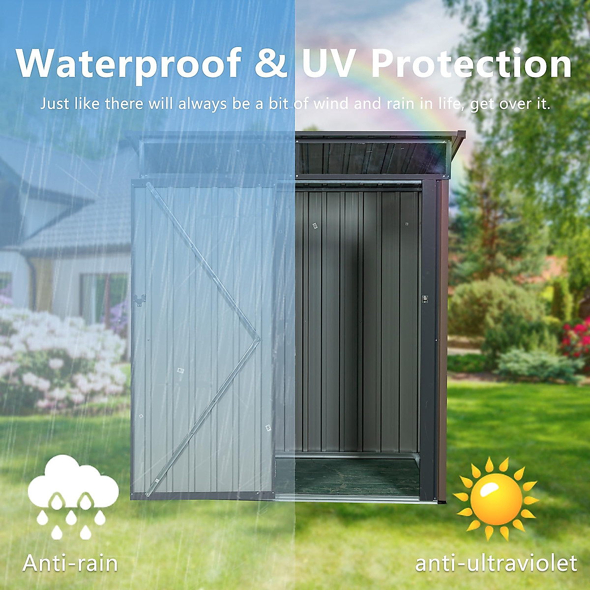 Outdoor Metal Storage Shed with Sliding Doors Padlock Aluminum Frames Easy Assembly Tool Storage Shed for Backyard Garden Pa