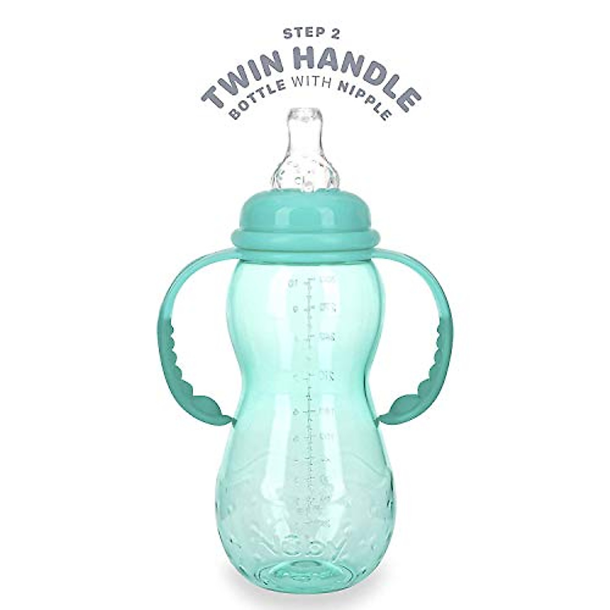 Nuby New 3 Stage Ultra Durable Tritan Grow with Me No-Spill Bottle to Cup, 10 Oz, Teal, 80387