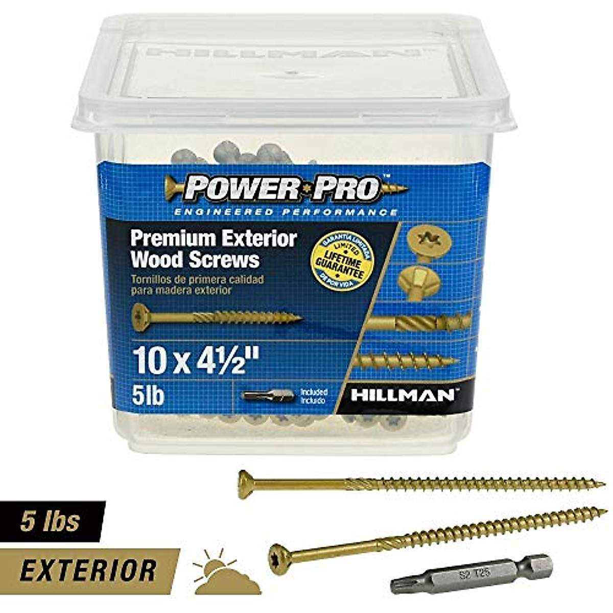 Power Pro 48616 Wood Screws, #10 x 4-1/2", Premium Outdoor Deck Screws, Rust Resistant, Epoxy Coated Bronze, 5lb Tub, 237 pcs