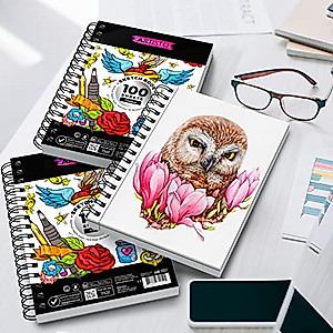Artisto 5.5X8.5” Premium Sketch Book Set, Pack of 3 (300 Sheets), 84lb (125g/m2), Spiral Bound, Acid-Free Drawing Paper, Perfect for Most Dry Media, Ideal for Kids, Teens & Adults.