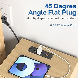 Recessed Power Strip with PD 20W USB C, Desk Outlet with 2 USB-A and 1 USB-C Ports, Recessed Power Socket Charging Station, Furniture Outlet for Drawer, Side Table, Sofa Table, 6.56FT Cord Flat Plug