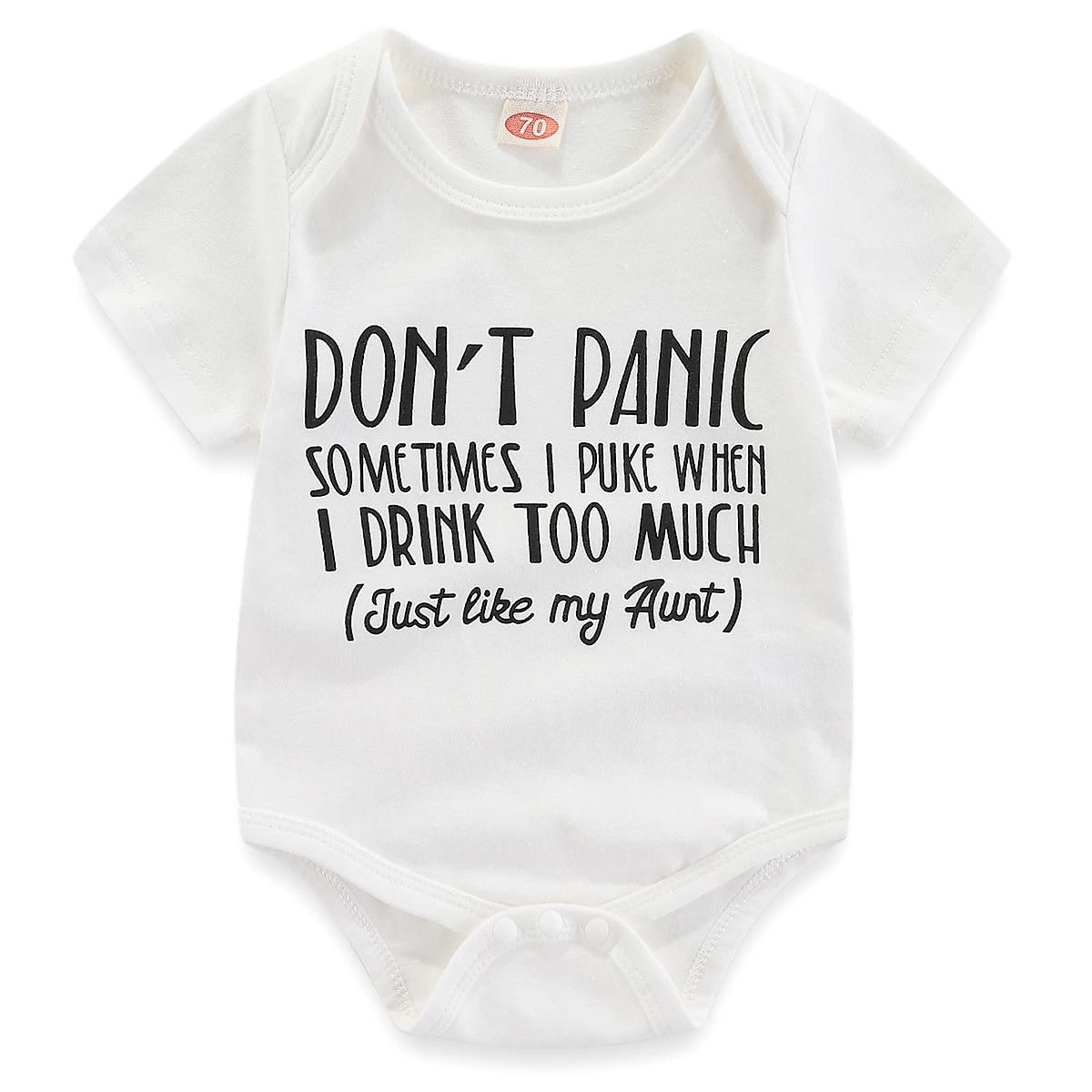 Baby Boys Girls Romper Summer Clothes Kids Jumpsuit Playwear Don't Panic Letter Printed Infant Aunt Onesies Outfits Gift White,70/3-6M