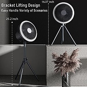 Orfonbi Portable Fold Standing Fan, 4 Speeds Oscillating Fan with Remote Control, Battery Powered Floor Fan,5-48H Working Desk Fan with, 2 Light Mode, Height & Angle Adj