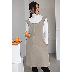 AOBBYBBS Cotton Linen Apron Halter CrossBack Bandage Aprons Japanese Style X Shape Pocket (Khaki)