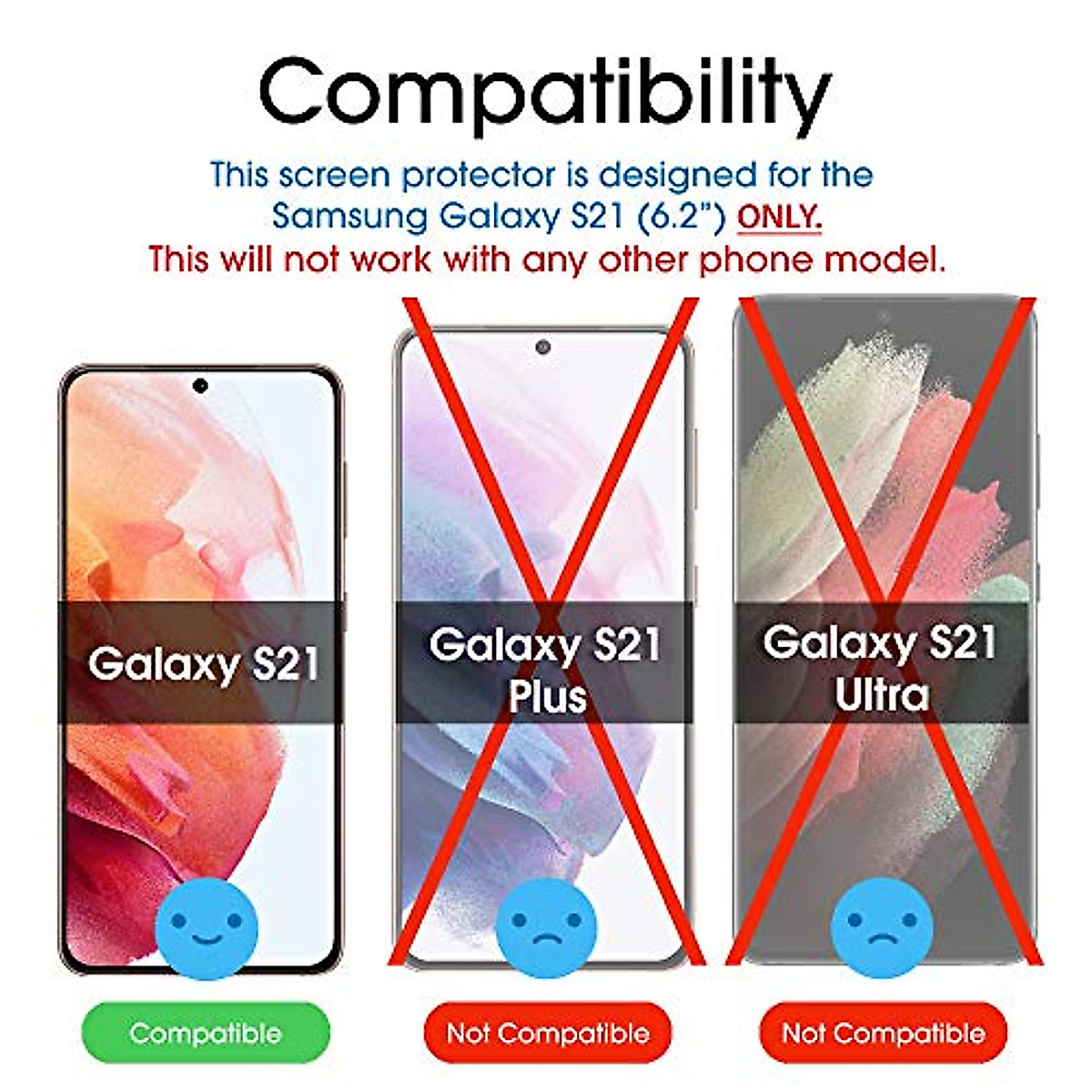 amFilm Screen Protector for Samsung Galaxy S21 5G 6.2 inch (2021), Fingerprint ID Compatible, HD Clear, Scratch Resistant Hybrid, with Easy Installation Tray, Polyethylene Terephthalate, 2 Pack