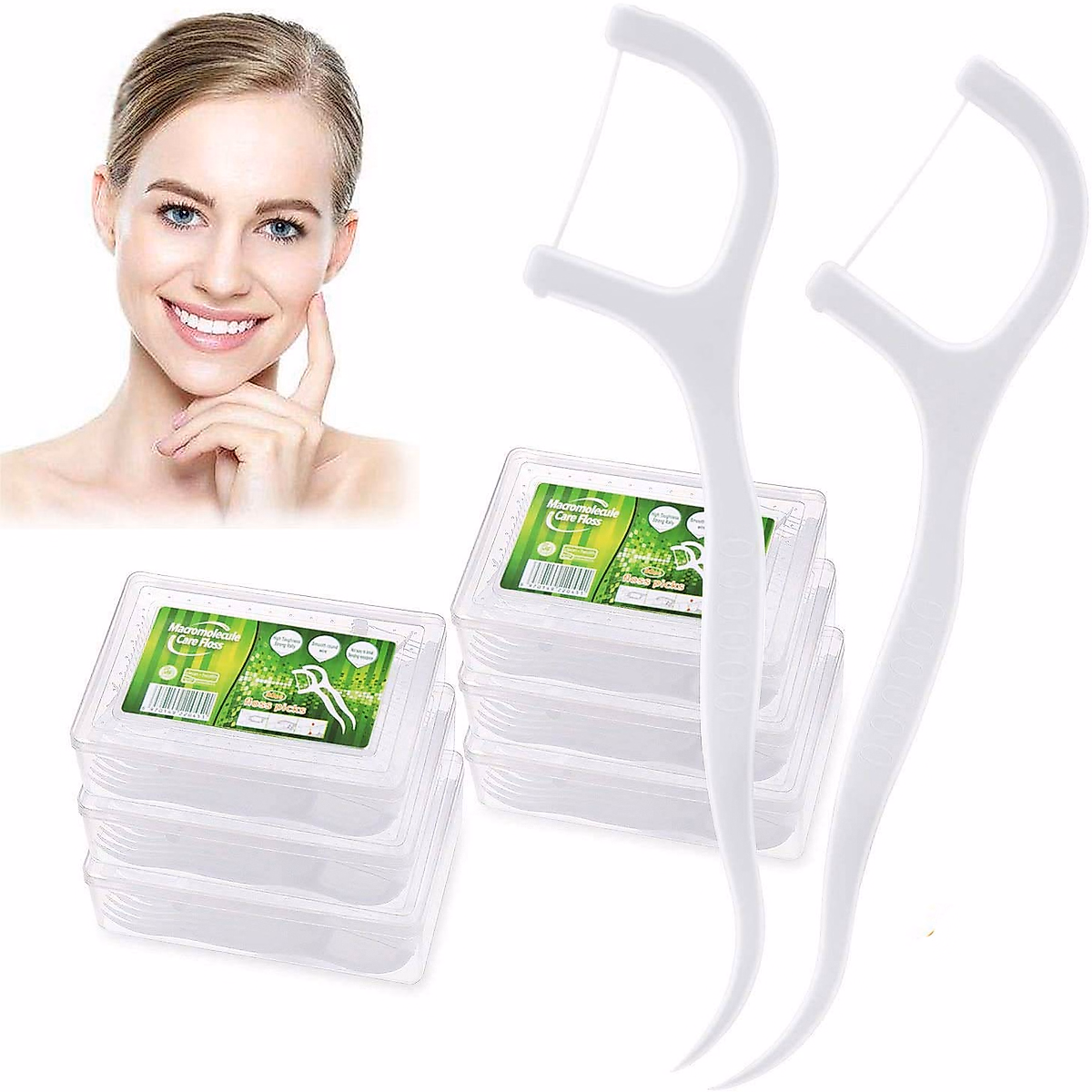 Leioua Dental Floss Picks 300 Counts Unflavored Durable Disposable Floss Threaders Pro Health Sticks for Adults and Kids 6 Travel Handy Cases