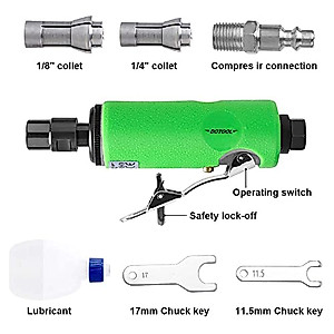 DOTOOL 1/4" Air Die Grinder Kit Straight Pneumatic 28000 RPM Rear Exhaust Polisher with 1/4"(6MM) and 1/8"(3MM) Collets Mini and Compact Size, Polishing Tool