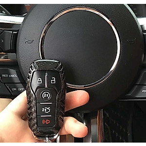 iJDMTOY Genuine Carbon Fiber Key Fob Protective Cover Case Compatible with Ford 4/5-Button Intelligent Access Key (Fusion Mustang Explorer MKZ MKX, etc)