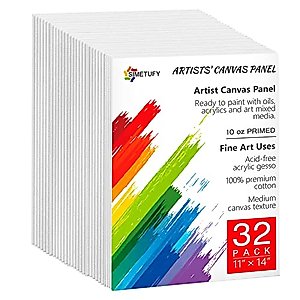 Canvas 11 x 14 Inch, Canvas Boards for Painting 32 Pack, Blank Canvas for Painting Using Acrylic Paint or Oil (Pre-Primed)