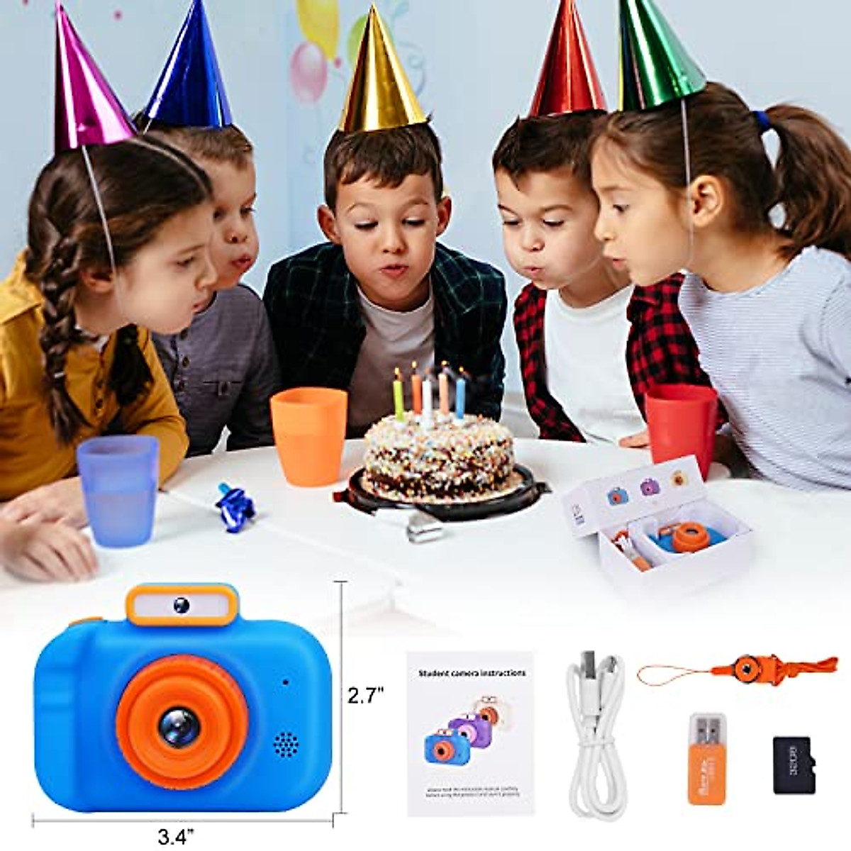 Kids Camera Toys for 3 4 5 6 7 8 9 10 Years Old Girls Boys, Toddler Digital Selfie Camera with 32G SD Card, Portable HD Digital Video Camera Christmas Birthday for Children Age 3-9