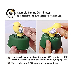 Cooking Timer 60-Minute Loud Ring ABS Small Bird Wind Up Clock Alarm Kitchen Accessories Cooking Timer