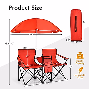 ReunionG Folding Camping Chairs, 60D x 20.5W x 35H Inch, Red