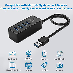 NexiGo 4-Port USB 3.0 Hub, Data USB Hub with 2 ft Extended Cable, for MacBook, Mac Pro, Mac Mini, iMac, Surface Pro, XPS, PC, Flash Drive, Mobile HDD