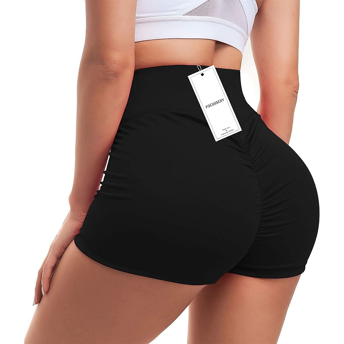 Women Yoga Shorts Ruched Booty High Waisted Gym Workout Shorts Butt Lifting Hot Pants Black