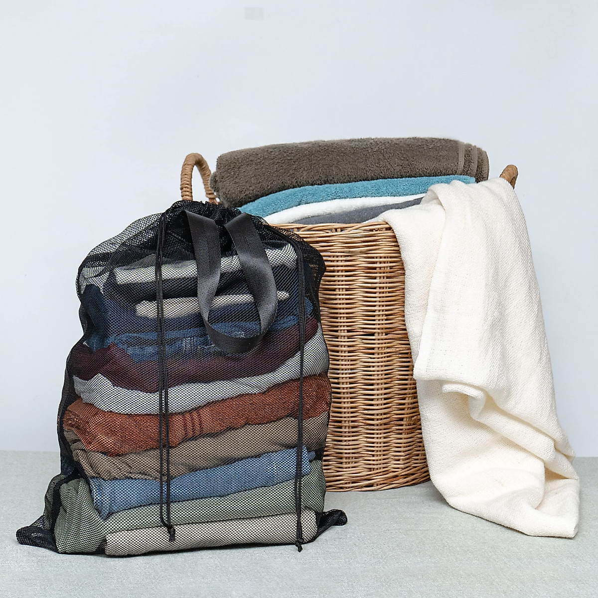 Nylon Mesh Laundry Bags with Handles and Drawstring - 18 x 24 Inch - Set of 2