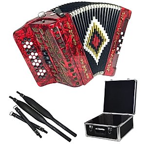 SofiaMari NSM3412 Accordion Package: 34 Button, 12 Bass, 3 Switch Accordion with Case and Straps (Fa/FBE, Red Pearl)