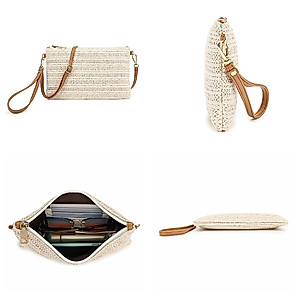 Bycobecy Straw Clutch Purse for Women,Summer Beach Straw Purse Cute Zipper Wristlet Wallets, Small Straw Handbag for Beach (White)