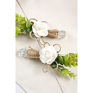 Joy Ceremony Wedding Cake Knife and Server Set, Rustic Cake Cutting and Serving Set - Bridal Cutter Set with Eucalyptus Leaves (White - 2'' Rose)