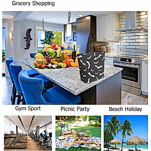 ZzWwR Stylish Bats Halloween Pattern Extra Large Canvas Market Beach Travel Reusable Grocery Shopping Tote Bag Portable Storage HandBags,Black