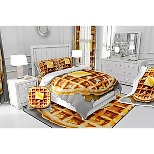 Erosebridal Waffles Comforter Cover Food Theme Bedding Set for Boys Girls Teens,Cream Dessert Duvet Cover Novelty Funny Biscuit Quilt Cover with Zipper Soft Cozy Bedroom Decor Queen Size