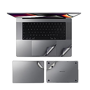 VFENG Premium 6-in-1 3M Protective Skin Decals for 2021~2023+ MacBook Pro 14.2-inch 14" M1 M2 M3(Model: A2442/A2779/A2992/A2918) with 2 Pack Screen Protector-Gray