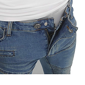 Motorcycle Riding Jeans Armor Racing Cycling Pants with 4 Knee Hip Protective Pads (XL=34, Blue)