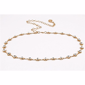 QTALKIE Sparking Crystal Rhinestones Flower Body Chain for Skirt Beach Belly Body Waist Chain Jewelry Necklace for Women (Gold)