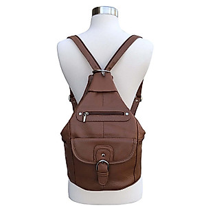 SILVERFEVER Women's Medium Backpacks Genuine Leather Backpack Purse Sling Organizer (Cffee Brown)