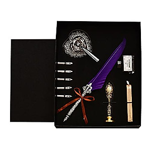 Mersuii Calligraphy Pen Set, Retro Writing Quill Pen and Ink Set Dip Feather Pen Set with 5 Spare Nibs, Ink, Pen Holder for Signatures, Drawing, Writing, Gift