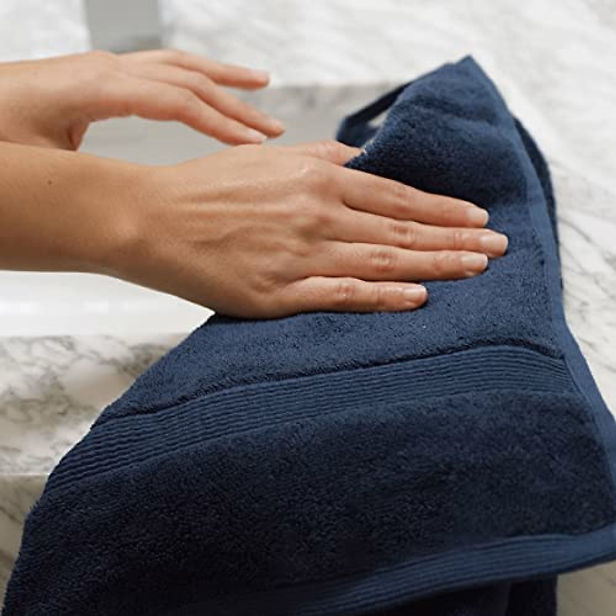 Nebia Hand Towel for Bathrooms, Showers, and Bath Tubs, Made from Recycled Materials, Soft and Absorbent, Machine-Washable, Quick Dry, 15” x 30”, Navy