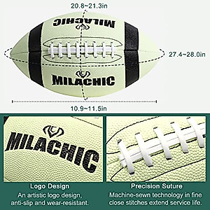 MILACHIC Football, Glow in The Dark Football Size 9, Luminous Glowing Football Super Grip Composite Leather Football Balls with Pump and Ball Carry Bag