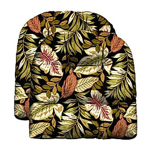 RSH DECOR: Tufted U-Shape Wicker Seat Cushions Set of 2 | 19” x 19” | All-Weather Spun Fabric | Water-Resistant | Outdoor Chair Cushions for Patio Furniture | Twilight Tropical Leaf