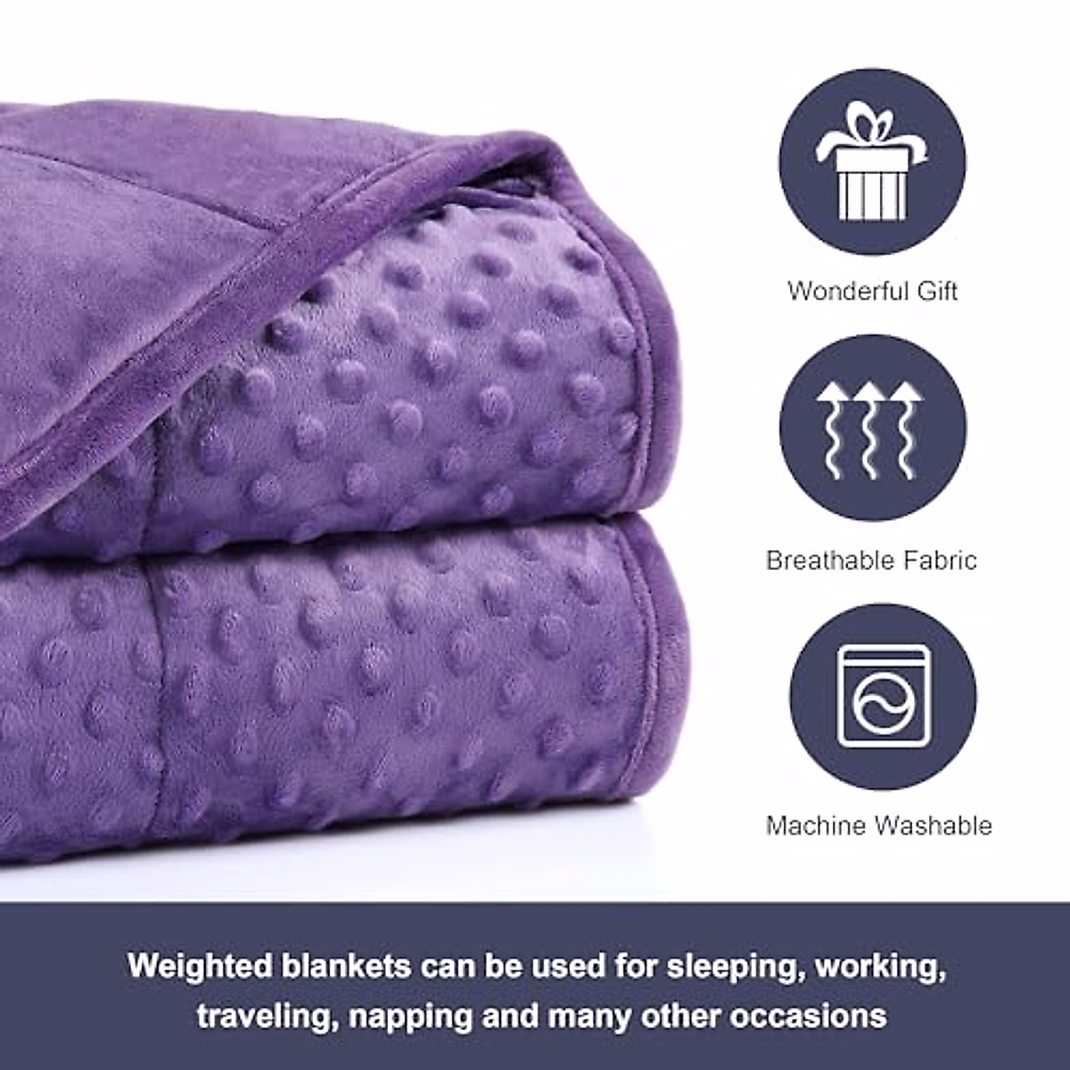 Alomidds Weighted Blanket, Luxury Velvet Weighted Blankets for Kids,Warm and Breathable Soft and Comfort Minky, Cute Heavy Blanket with Premium Glass Beads (41"x60" 7LBS, Purple)