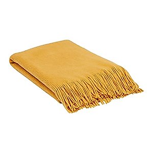 Spotgrowth Twin Throw Blankets for Sofa Warm Acrylic Knit Blanket Durable Lightweight Decorative Blanket Tassel Bed Blanket for All Season Machine Washable 50 x 60 Inches,Gold (SP210713)