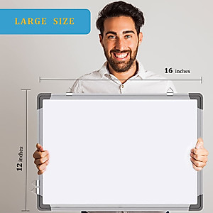 Dry Erase White Board 12" x 16" Hanging ,8 Magnetic Markers ，6 Magnets,Portable Writing, Drawing & Planning Small Whiteboard Easy to Clean Wall Whiteboard for Office School, Kids, Home