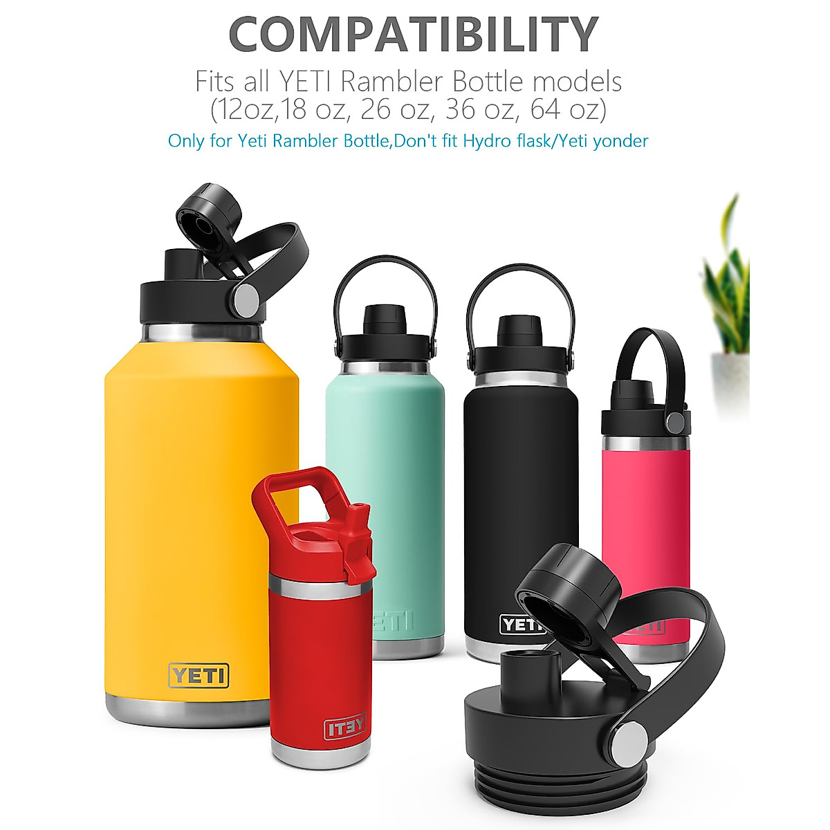 ALIENSX Spout Lid for Yeti Rambler Water Bottles, BPA Free, Ideal Chug Cap for Yeti Tumbler 18/26/36/46/64 oz, Replacement Lids with Screw Cap and Flexible Handle