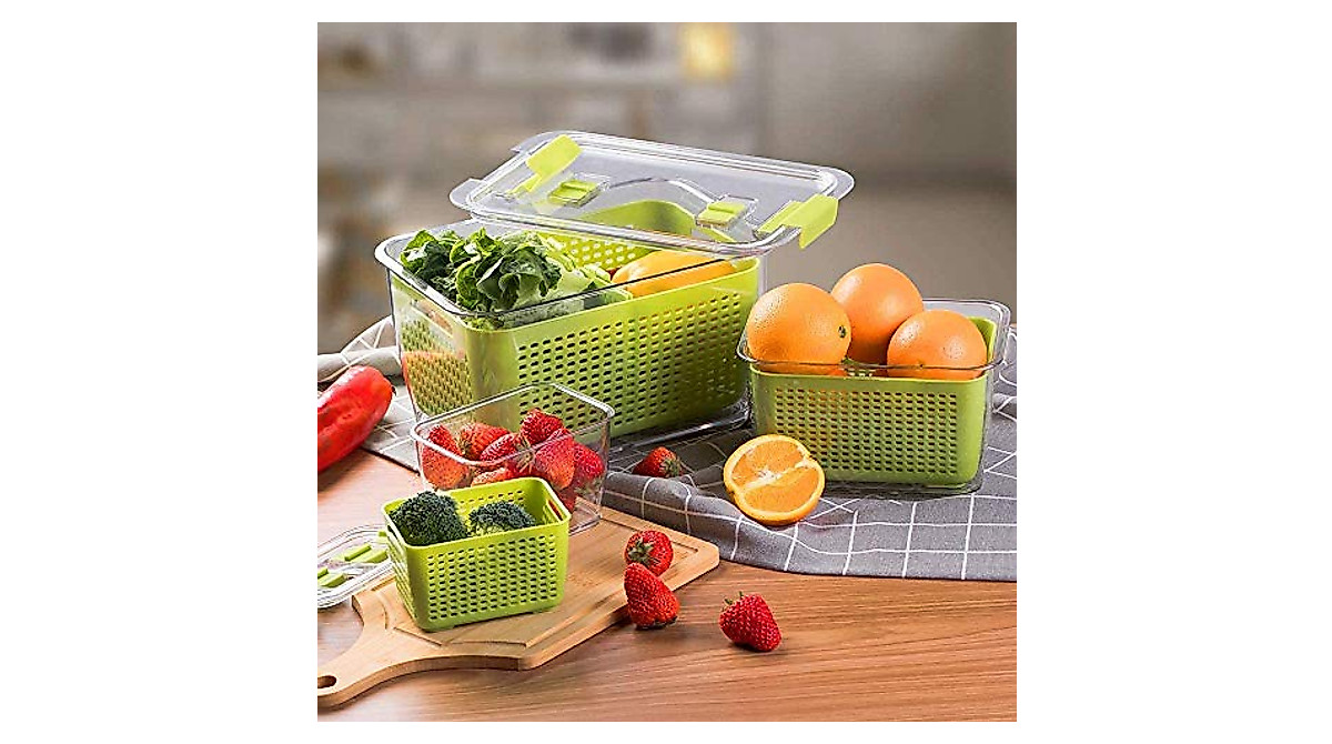 LUXEAR Fresh Container, 3PACK Produce Saver Container BPA Free Fridge ...