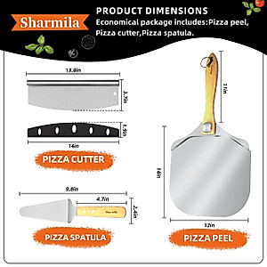 Sharmila Pizza Peel 12 Inch, Aluminum Pizza Paddle with Foldable Wooden Handle,Pizza Rocker Cutter,and Metal Pizza Spatula-Ideal for Family Pizza Oven Baking,Dough,Bread & Pastry