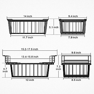 iSPECLE 4 Pack Freezer Organizer Bins - Fit 5 Cu.FT Chest Freezer, 1 Expandable Hanging Bin and 3 Pack Stackable Deep Freezer Organizer, Sort and Get Frozen Food Easily with Handle, Black