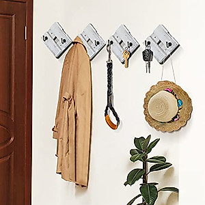 SLLPL Wooden Key Holder Wall Mounted - Coat Hooks for Wall, 4 Pack Wood Wall Hooks for Hanging, Rustic Key Hanger with Hooks for Keys, Coats, Bag, Leash, Key Rack for Entryway, Office, White