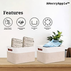 AMerryApple - Storage Basket | Collapsible Storage Bins | Sturdy Bins for Organizing | Fabric Storage box for Towels Toys, Clothes, Closet, and Shelves | Pack of 4 | Beige and White | 15" x 10" x 9.5"