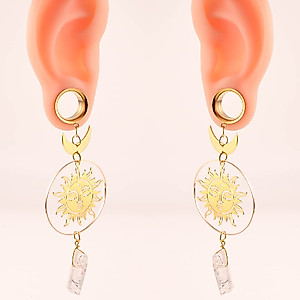 Atomhole 2PCS Ear Gauges Cool Sun Moon Ear Pendant Tunnels Plugs Hypoallergenic 316 Stainless Steel Earrings Stretcher Expander for Piercing Body Jewelry