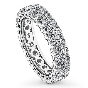 BERRICLE Sterling Silver Wedding Rings Pave Set Cubic Zirconia CZ Anniversary Eternity Ring for Women, Rhodium Plated Size 9.5