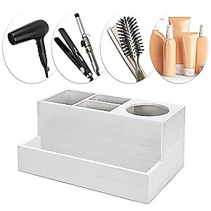 Yoimori Hair Tool Organizer, Wooden Hair Dryer Holder Storage, Hair Accessories Product Styling Tools Blow Dryer Holder for Bathroom Countertop (Weathered White)