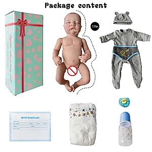 FOCKOF Realistic Reborn Baby Dolls Boy-17-Inch Lifelike Newborn Vinyl Full Body Real Baby Doll Gift for Kids Age 3 +