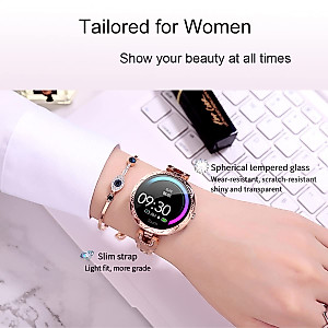 Thafikzi Smartwatch for Women Compatible for iPhone Samsung Android iOS Phones. Smart Bracelet with Female Menstrual Cycle Heart Rate Blood Pressure Remote Photography Waterproof Pedometer (Gold)